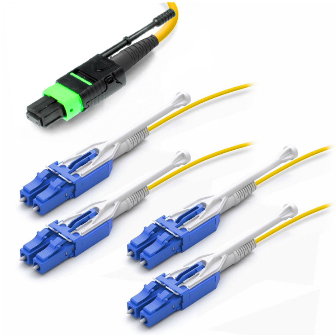 8 Fiber Single Mode Mpo Lc Fan Out Cable With Mpo Female Push Pull To 4 Lc Duplex Uniboot Connector